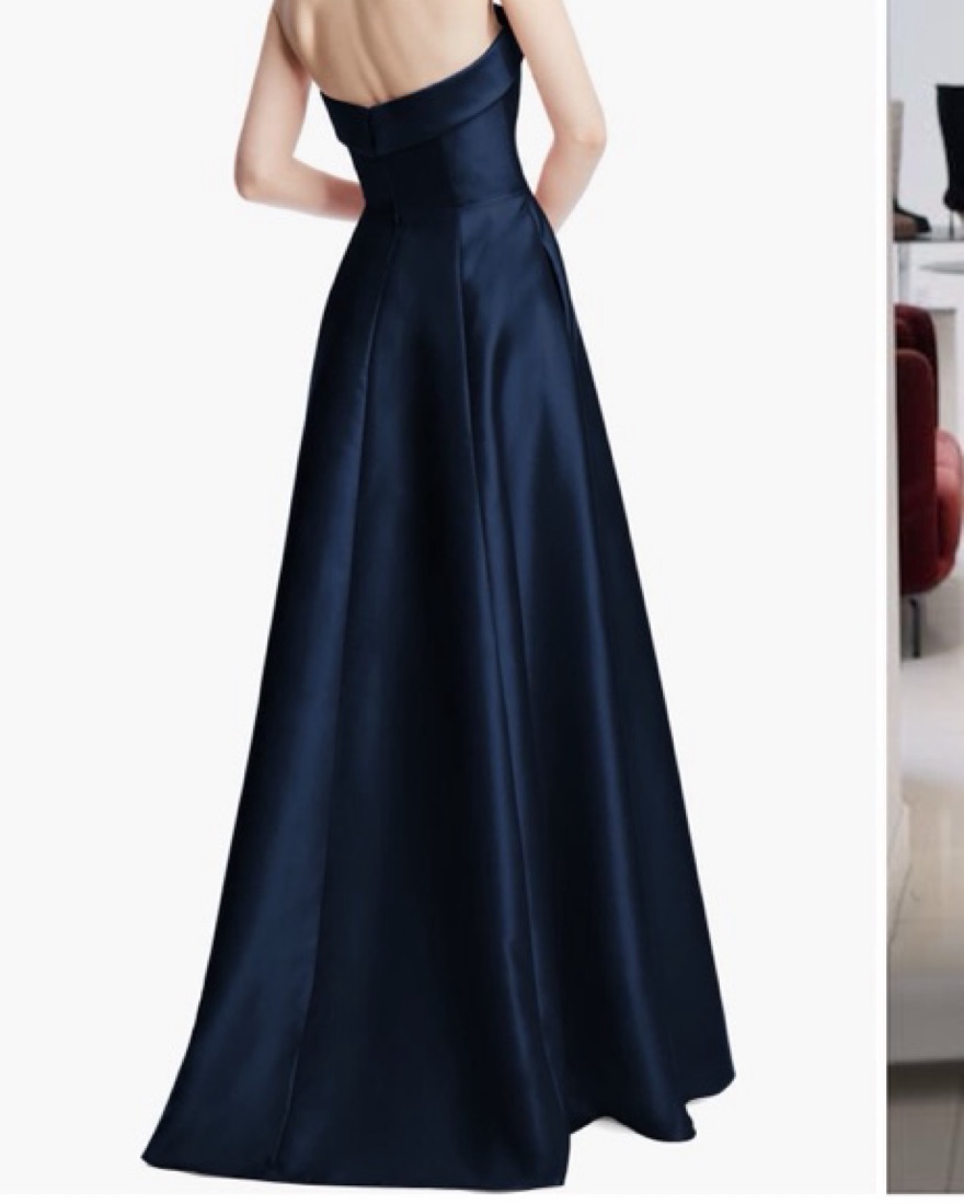 Elegant Navy Blue Satin Gown by Alfred Sung - Pickle