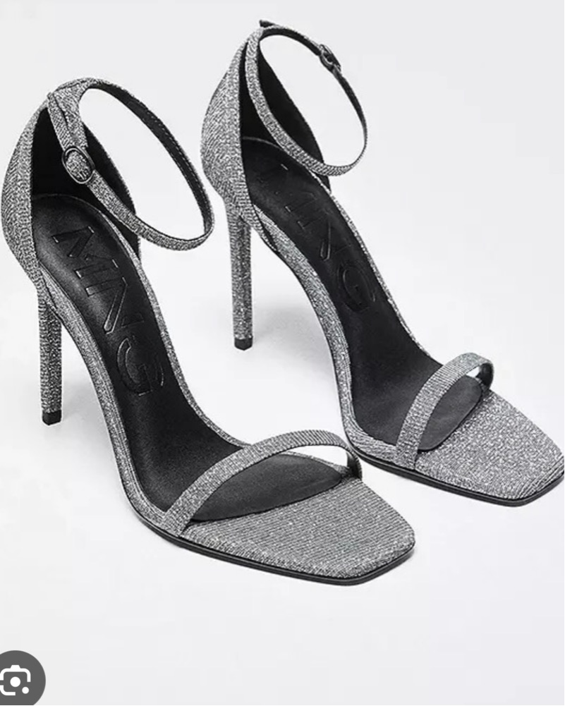 Mango Silver Glitter Sandals Heels by Mango - Pickle