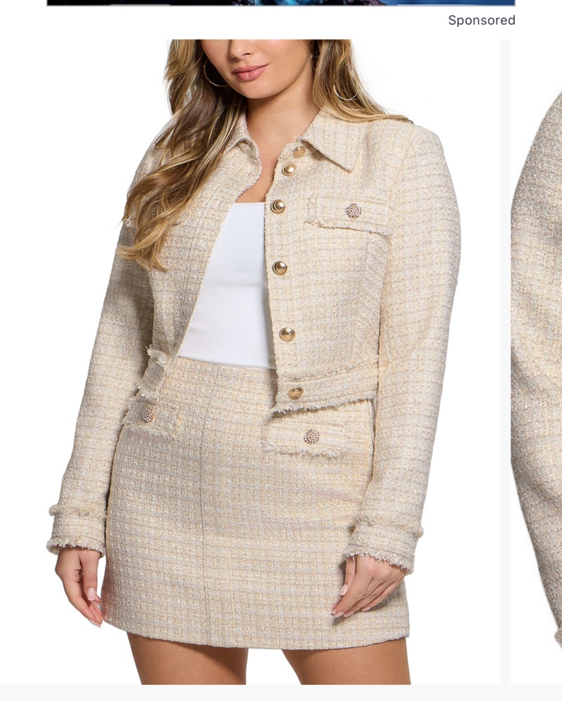 Guess Blue Tweed Blazer And Skirt Set by Guess - Pickle