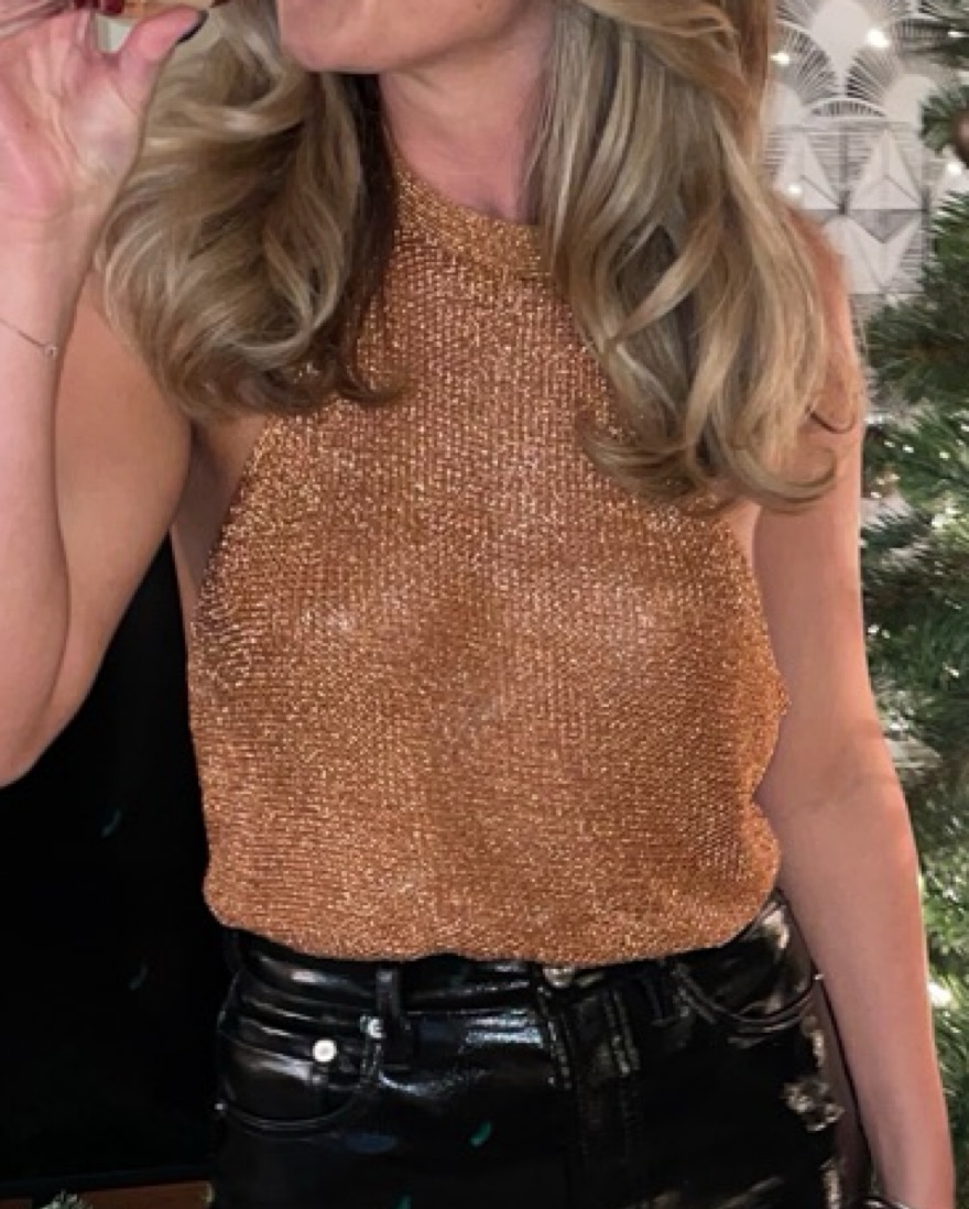 Glamorous Metallic Halter Top by Free People - Pickle