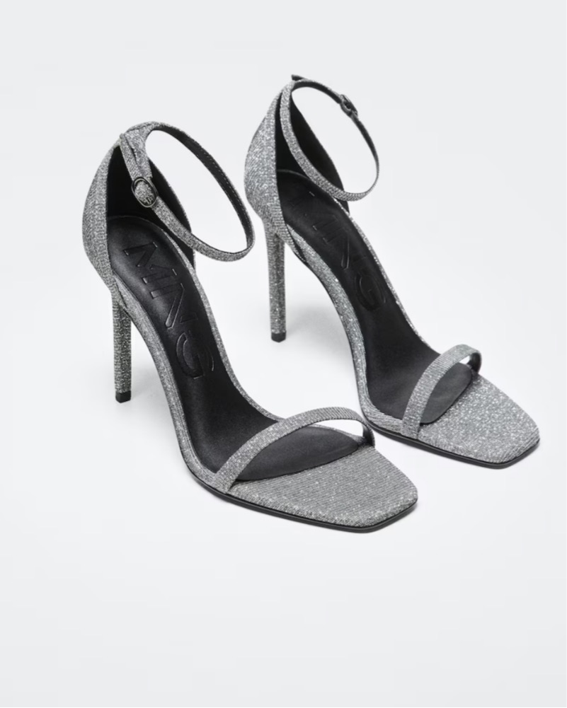 Mango Silver Glitter Sandals Heels by Mango - Pickle