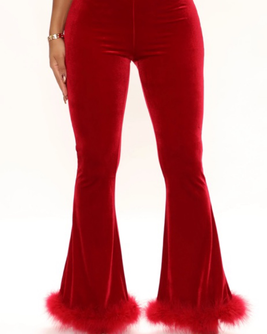 Red Velour Flare Pants by Fashion Nova - Pickle