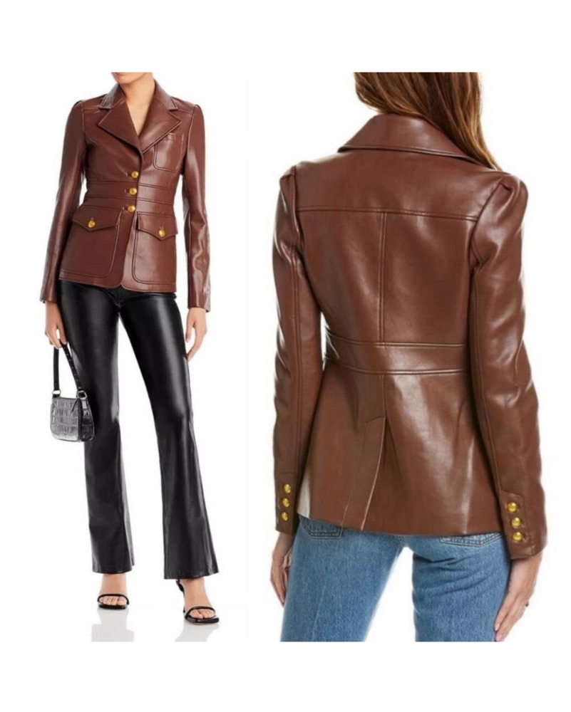 ALC Leather Jacket with Gold Buttons by ALC - Pickle