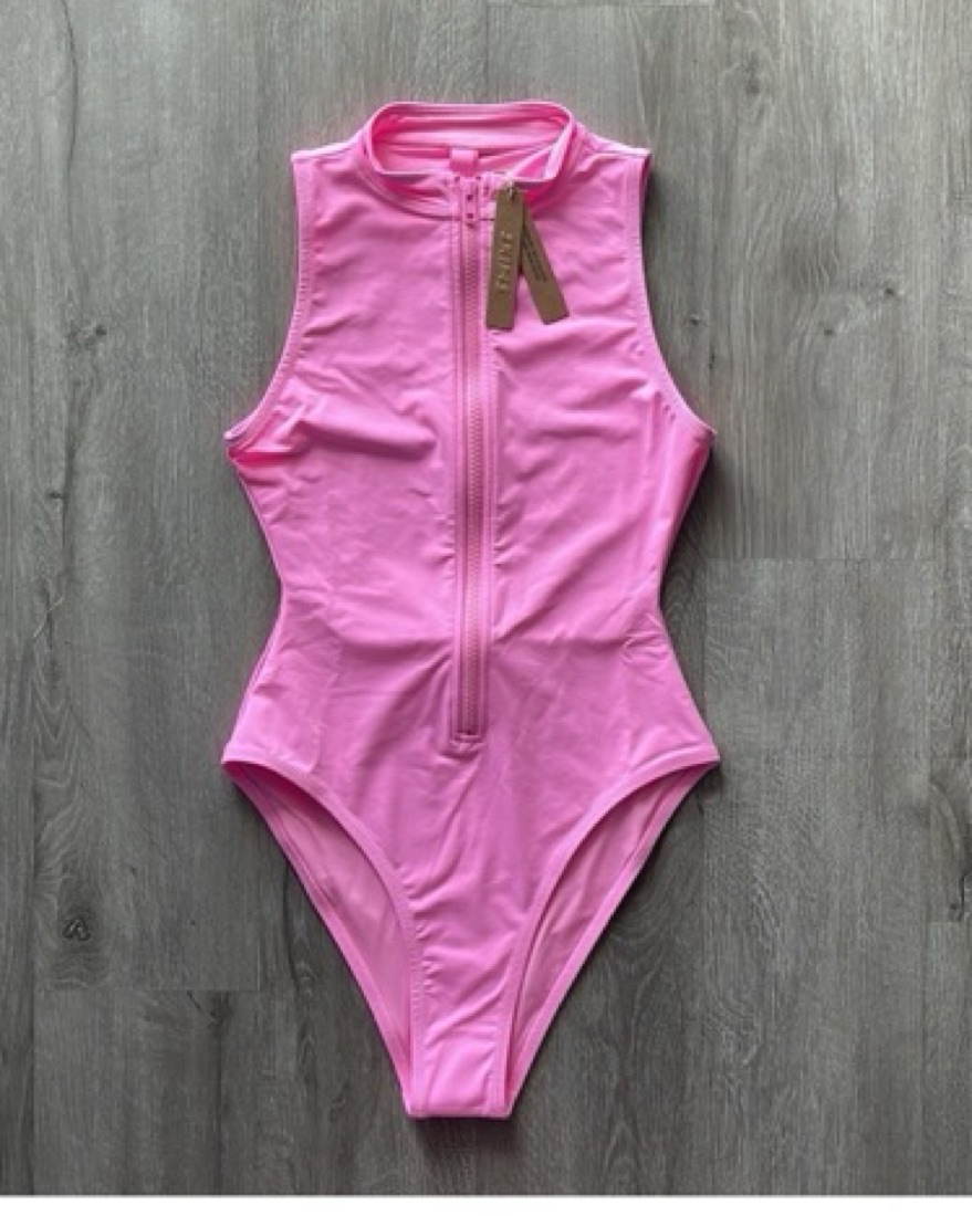 Skims Light Pink Front Zip Bodysuit by Skims - Pickle