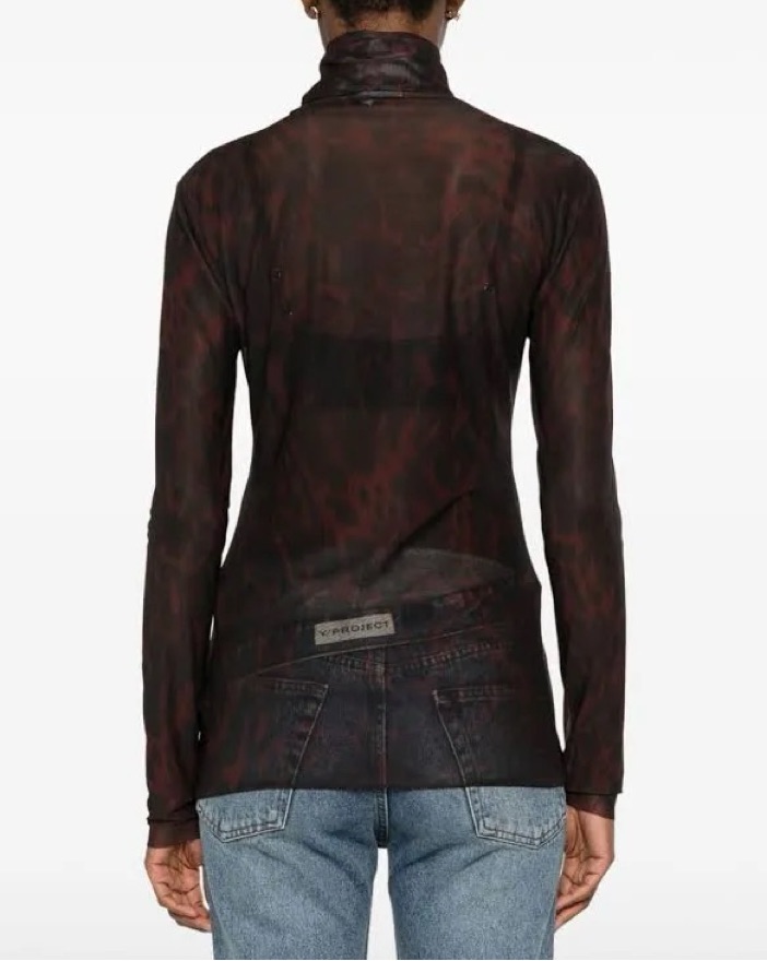 Ganni Printed Mesh Rollneck Top | Pickle