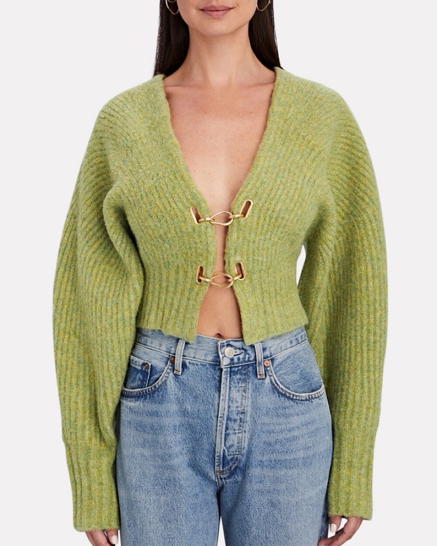 CULT GAIA Embellished Rib Knit Cardigan by Cult Gaia - Pickle