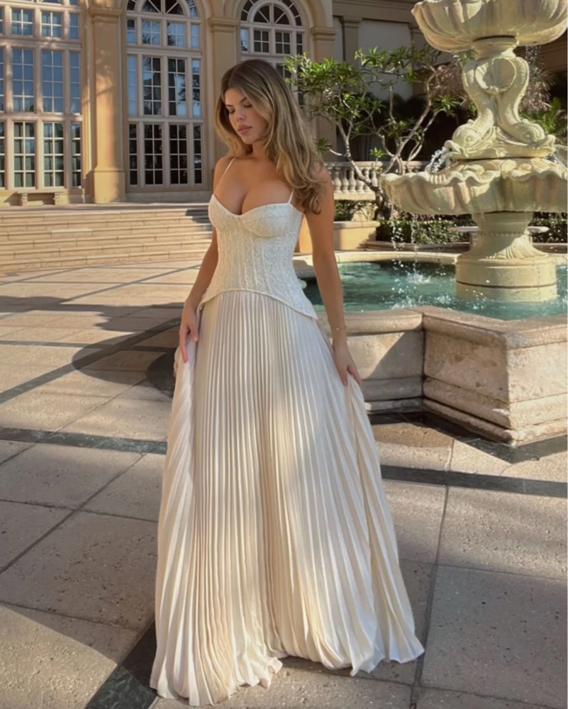 Daniella Lace Corset Pleated Maxi Dress by Fashion Nova - Pickle