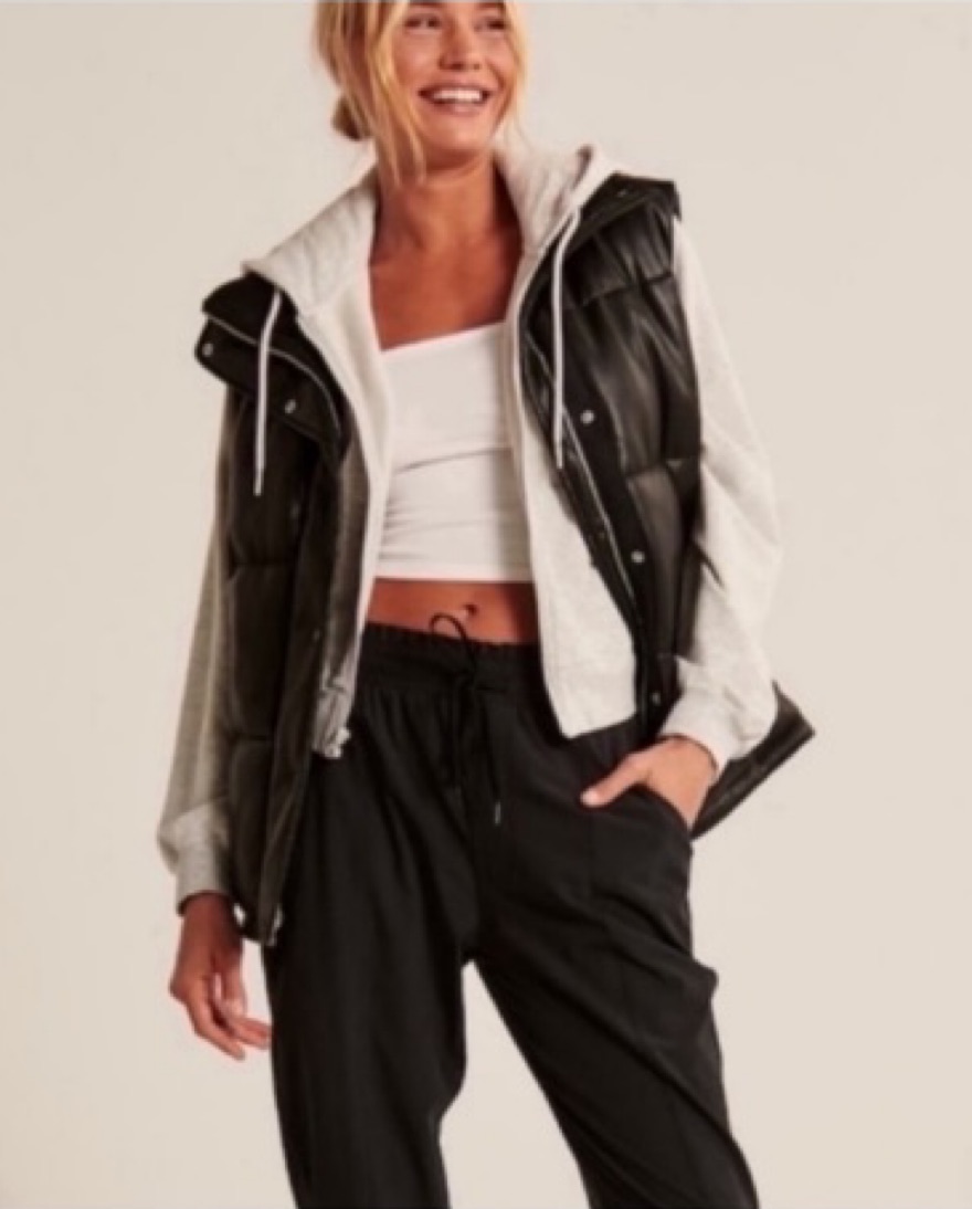Black Leather Puffer Vest by Abercrombie and Fitch - Pickle