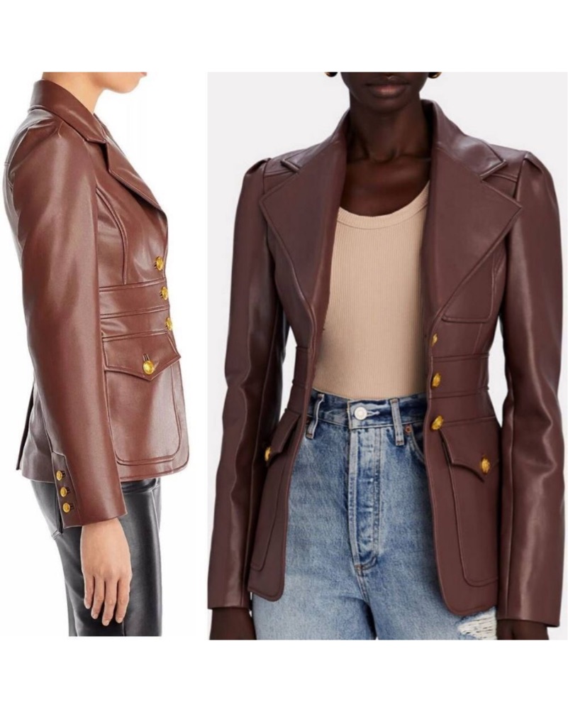 ALC Leather Jacket with Gold Buttons by ALC - Pickle