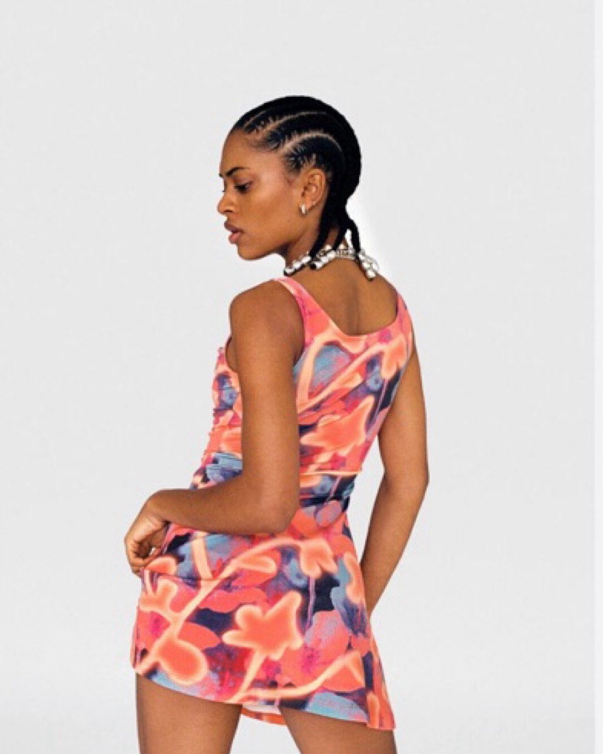 Miaou Ginger Dress in Neon Peach Floral by Miaou - Pickle