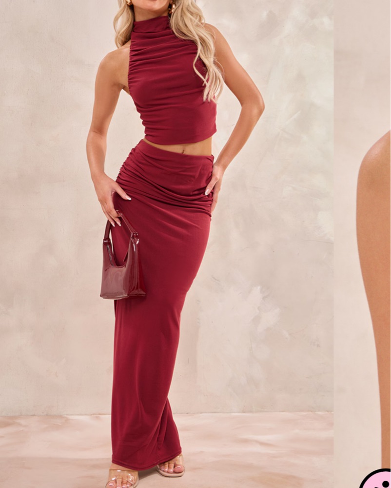 Pretty Little Thing Ruched 2 Piece Maxi by Pretty Little Thing - Pickle