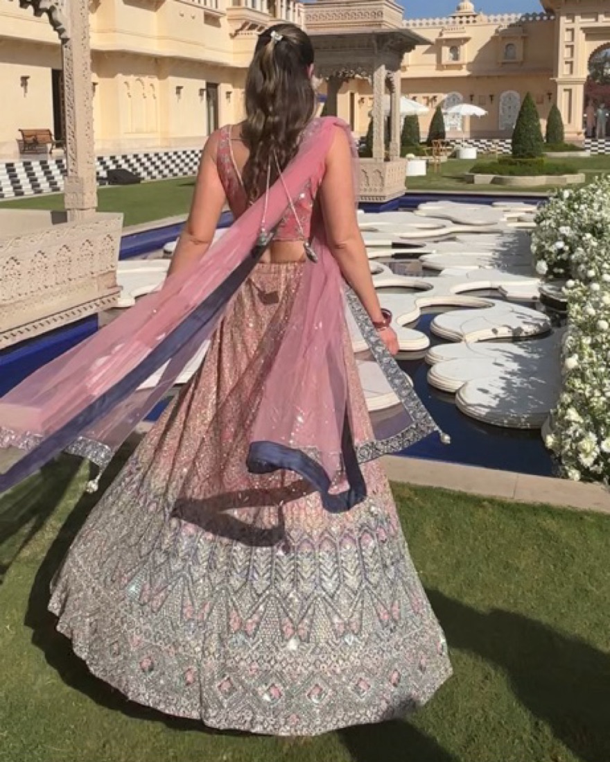 Pink And Blue Lehenga by Indian Wedding - Pickle