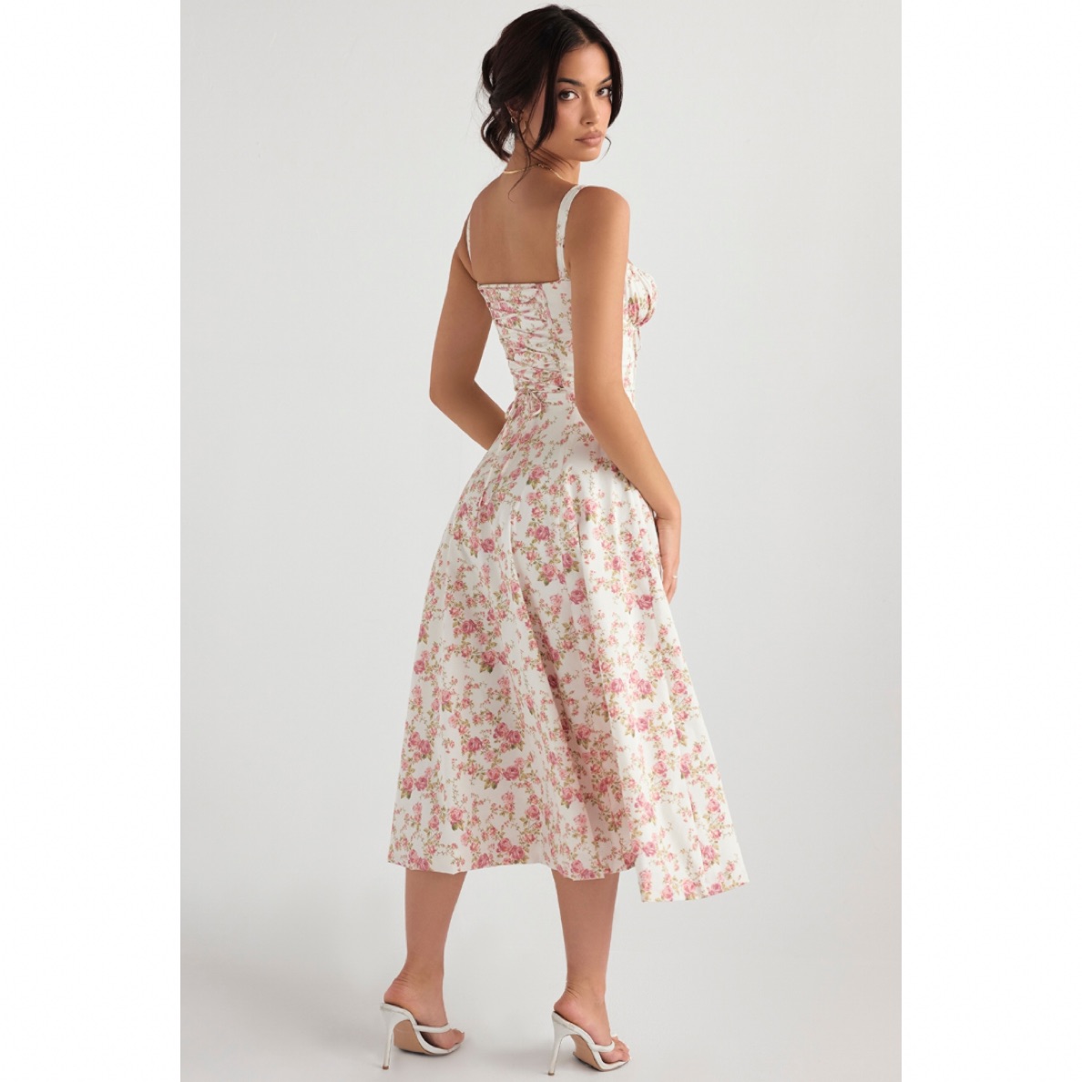 White Pink Floral Midi Dress | Pickle