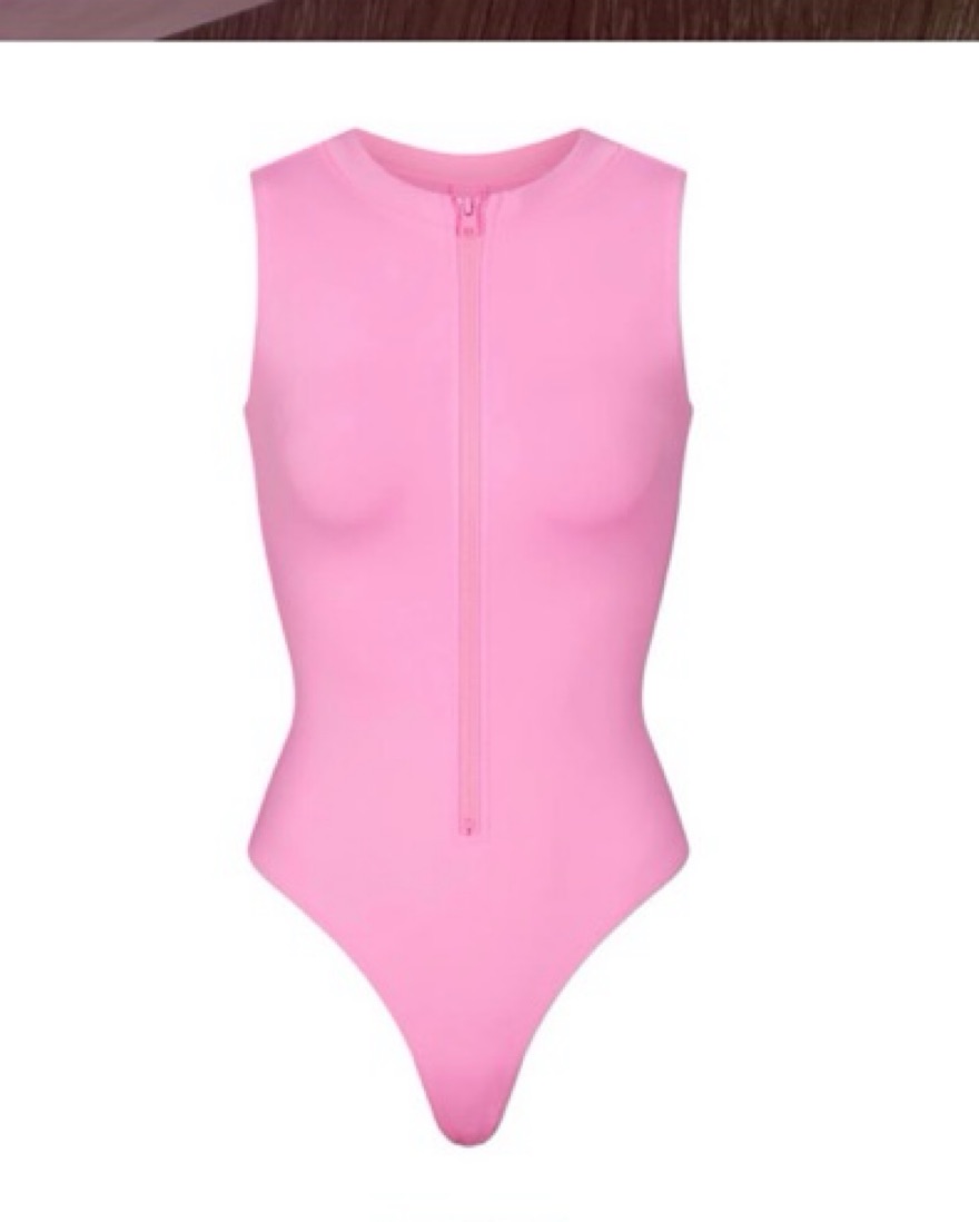 Skims Light Pink Front Zip Bodysuit by Skims - Pickle