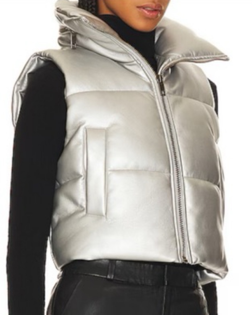 Silver Puffer Vest by APPARIS - Pickle