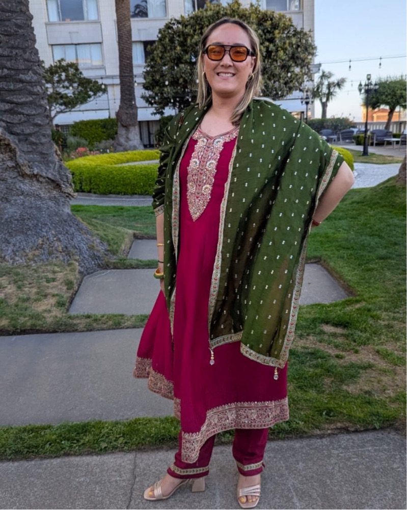 Red Silk Kalwar Sameez by Indian Ceremony - Pickle