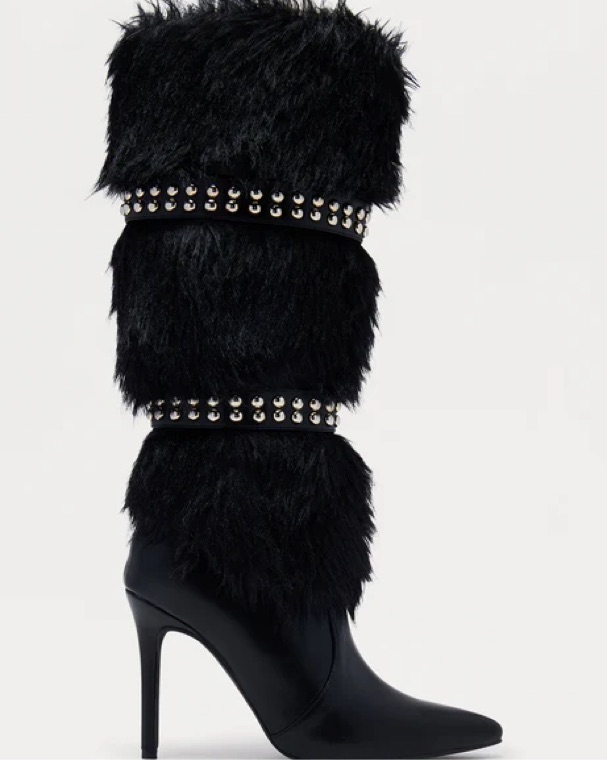 Studded Faux Fur Boots - Black by Fashion Nova - Pickle