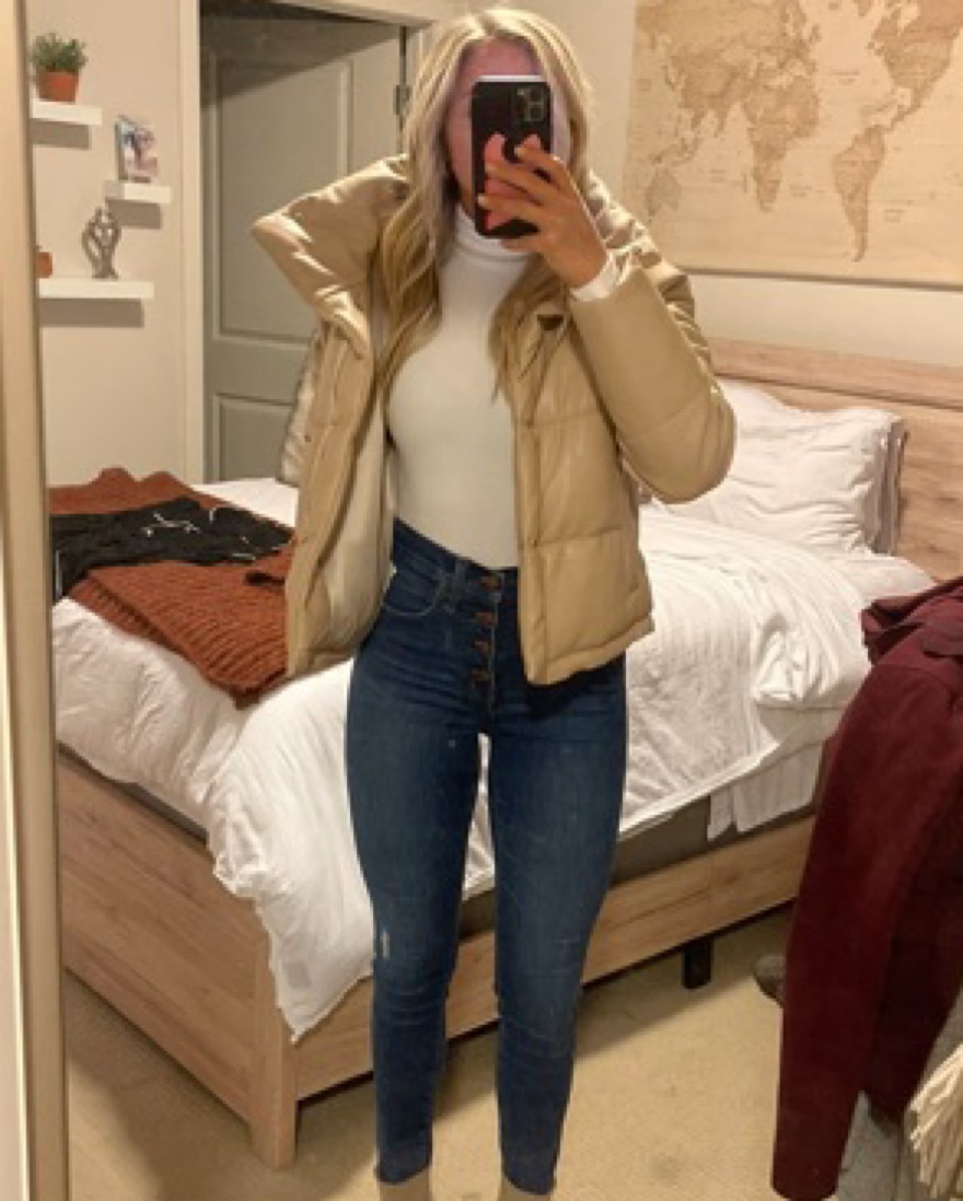 Abercrombie Cream Vegan Leather Puffer by Abercrombie and Fitch - Pickle