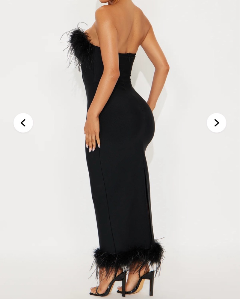 Feather Trim Corset Black Maxi Dress by Fashion Nova - Pickle