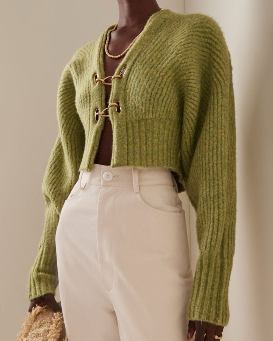 CULT GAIA Embellished Rib Knit Cardigan by Cult Gaia - Pickle