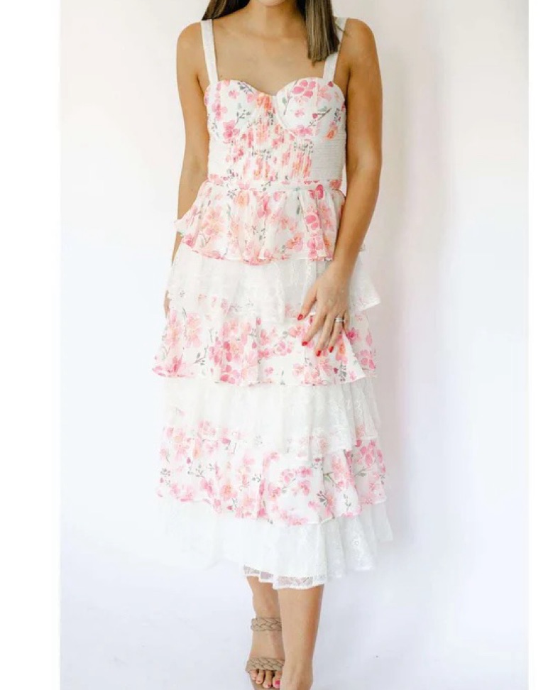 Pink and White Floral Midi Dress by Allison New York - Pickle