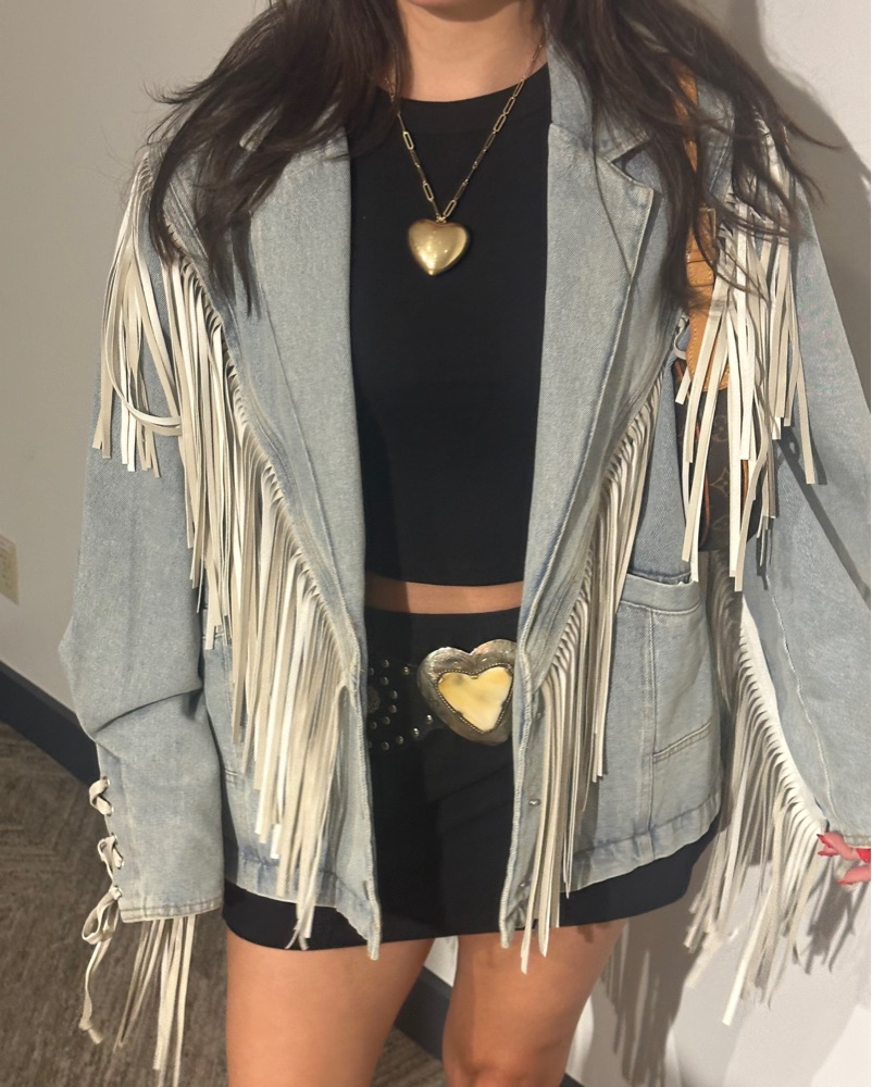 Fringed Denim Jacket by Other - Pickle
