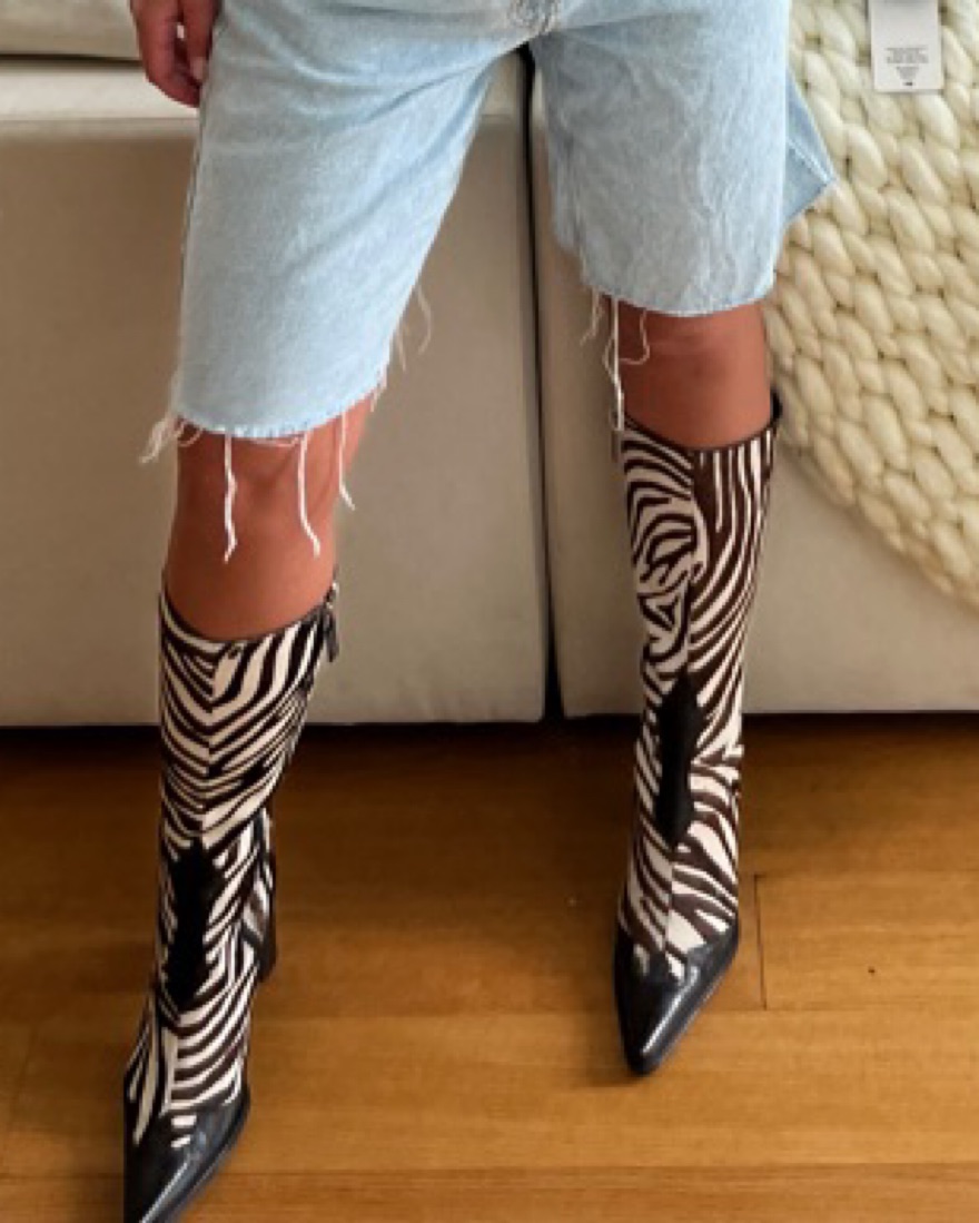 Zebra Vintage Cowboy Heel Boots by Vintage - Pickle