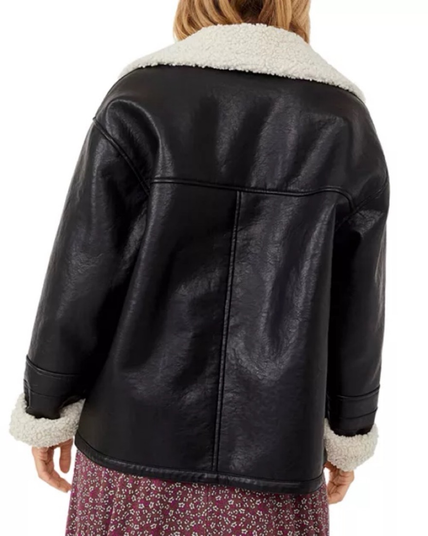 Faux Leather Fleece Trim Jacket | Pickle